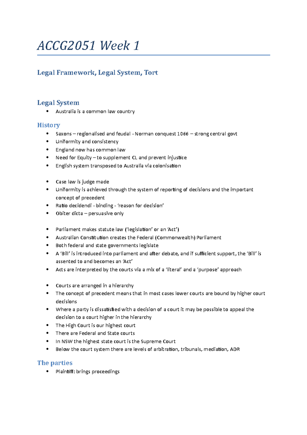 ACCG2051 Week 1 - Lecture notes 1 - ACCG2051 Week 1 Legal Framework ...