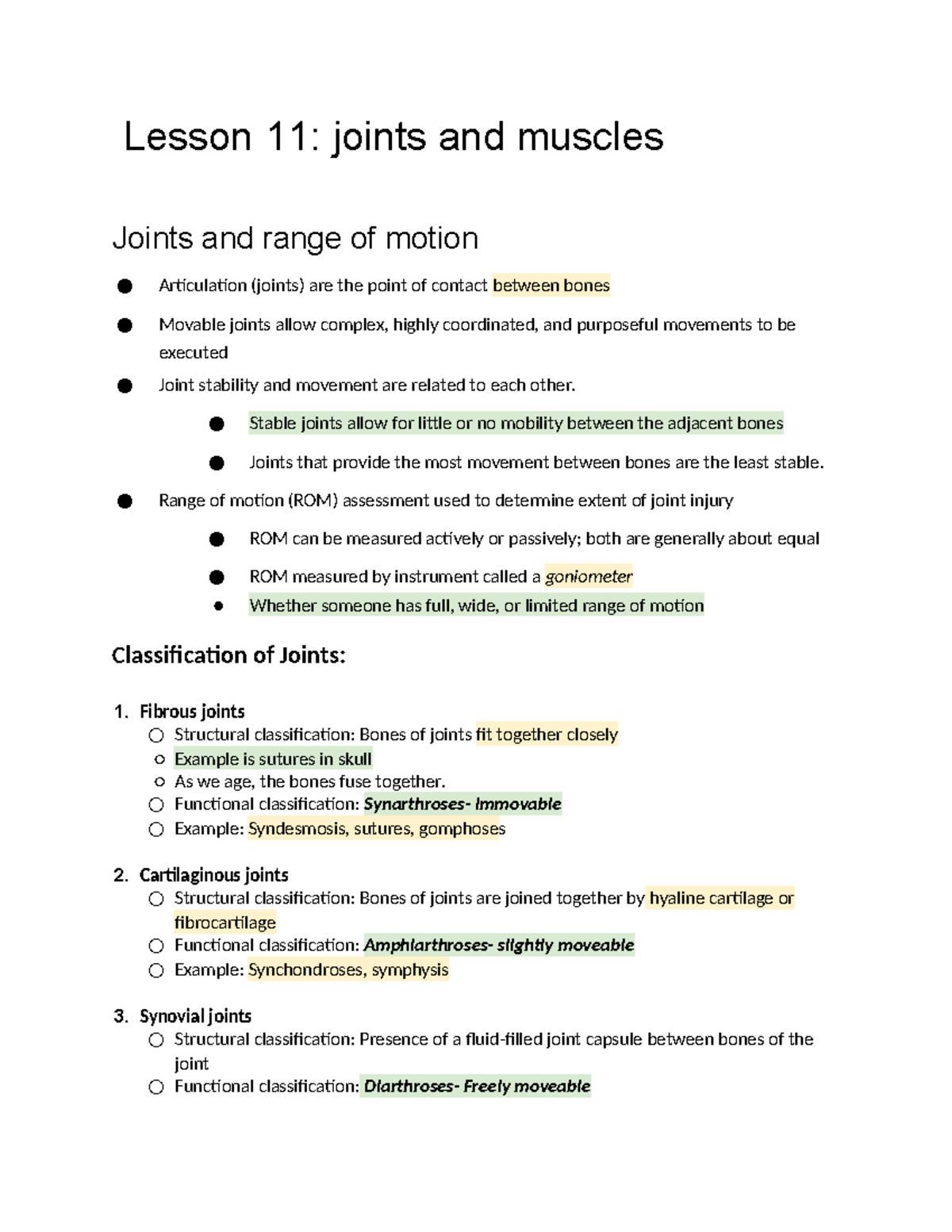 Lesson 11 12 joints and muscles - Lesson 11: joints and muscles Joints ...