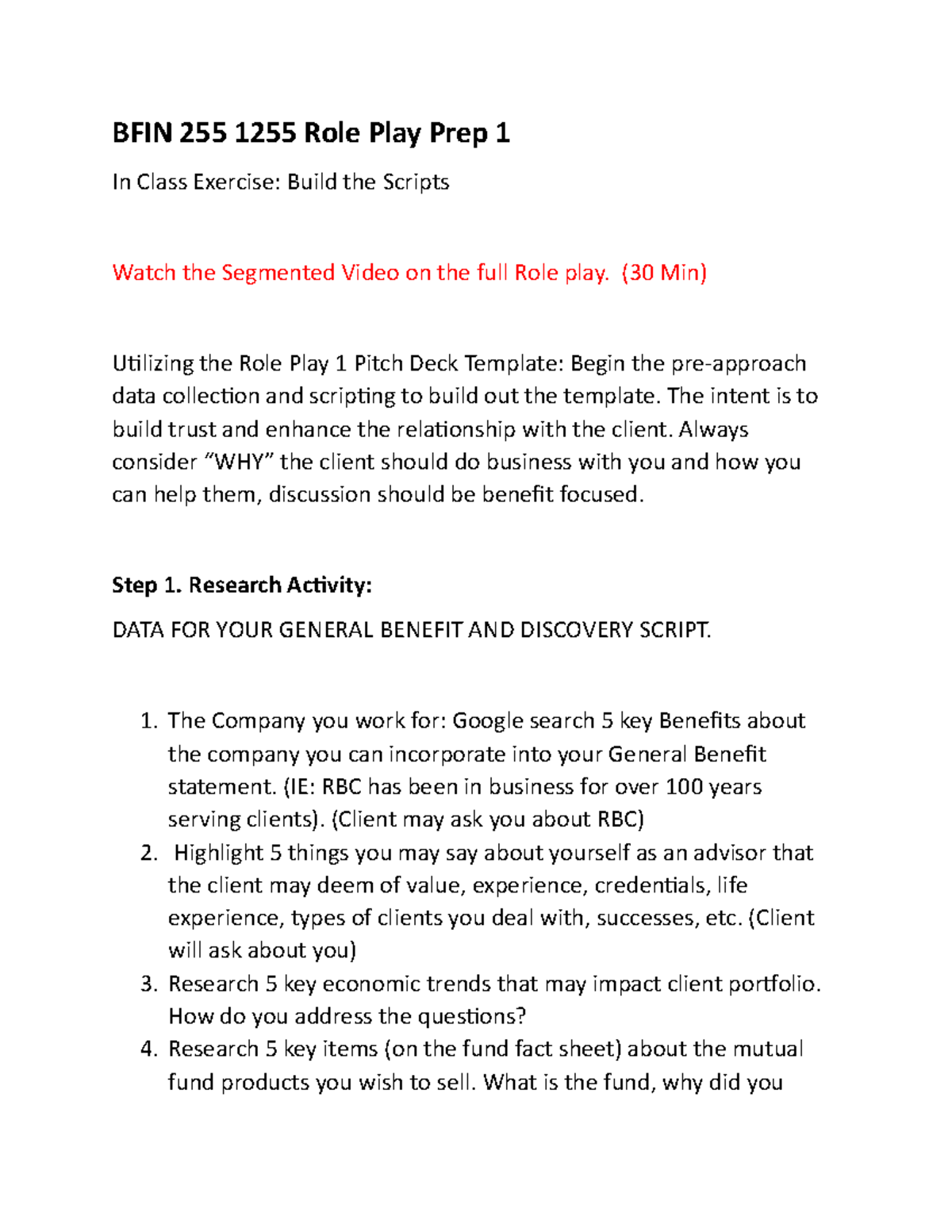 BFIN 360 2360 Role Play Prep 1 build the scripts - BFIN 255 1255 Role ...