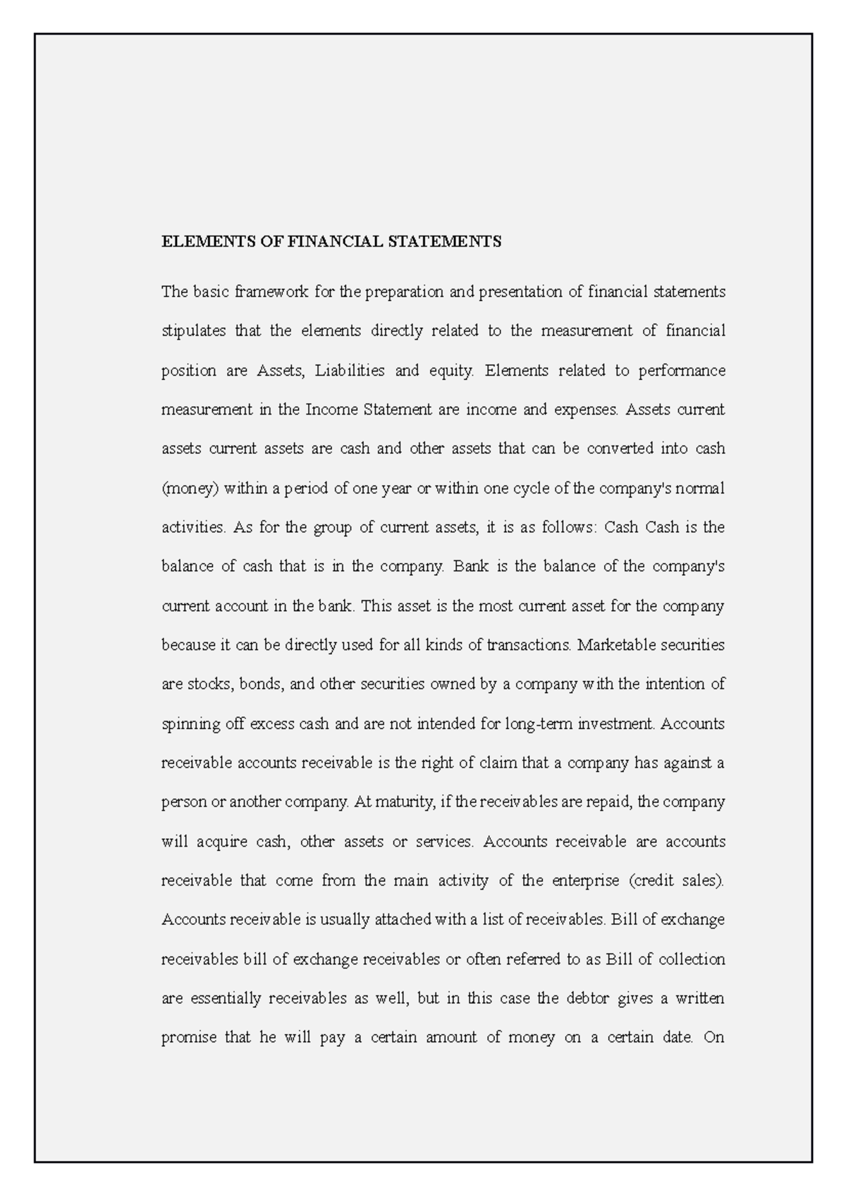 Documents Notes Accounting - Elements OF Financial Statements ...