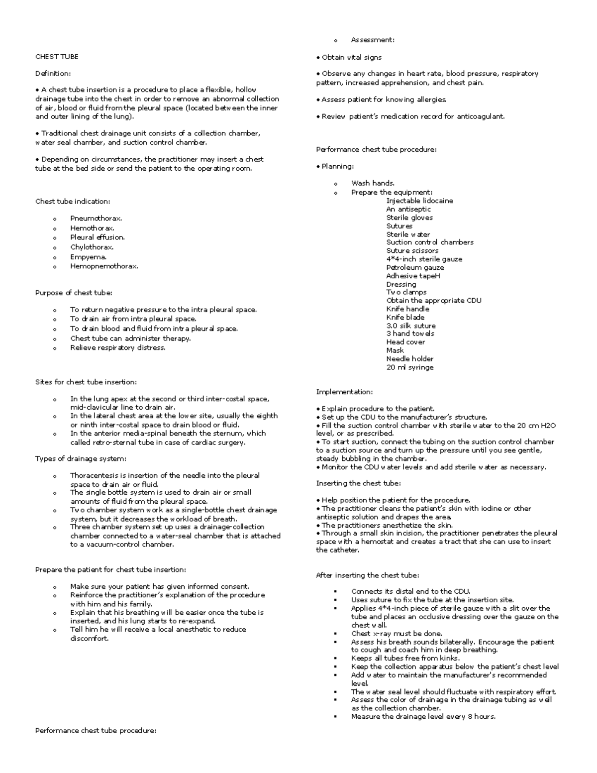 Chest-TUBE Print - CHEST TUBE Definition: A chest tube insertion is a ...