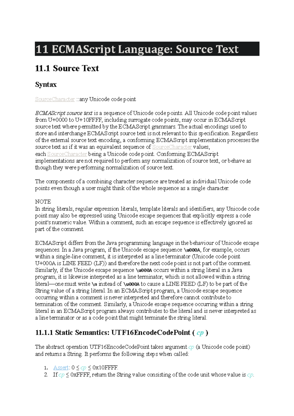11 Yes 11 Ecmascript Language Source Text 11 Source Text Syntax Sourcecharacter Any