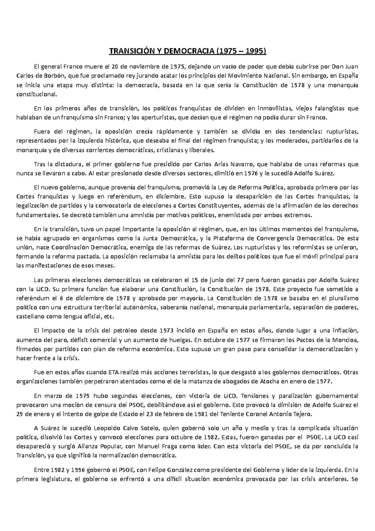 10. TransicióN Y Democracia - TRANSICIÓN Y DEMOCRACIA (1975 – 1995) El ...