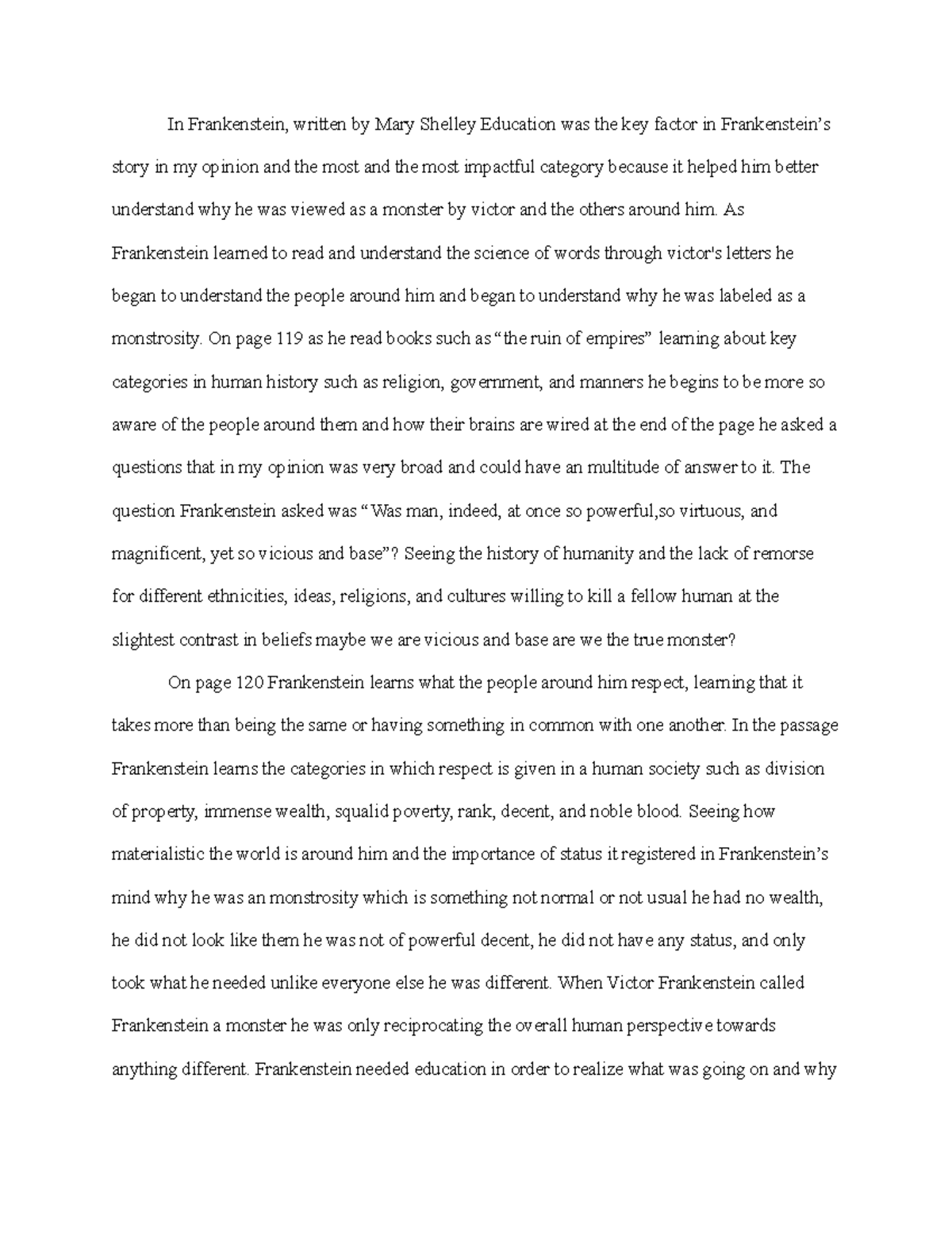 Shakespeare review on pg 119-120 - In Frankenstein, written by Mary ...