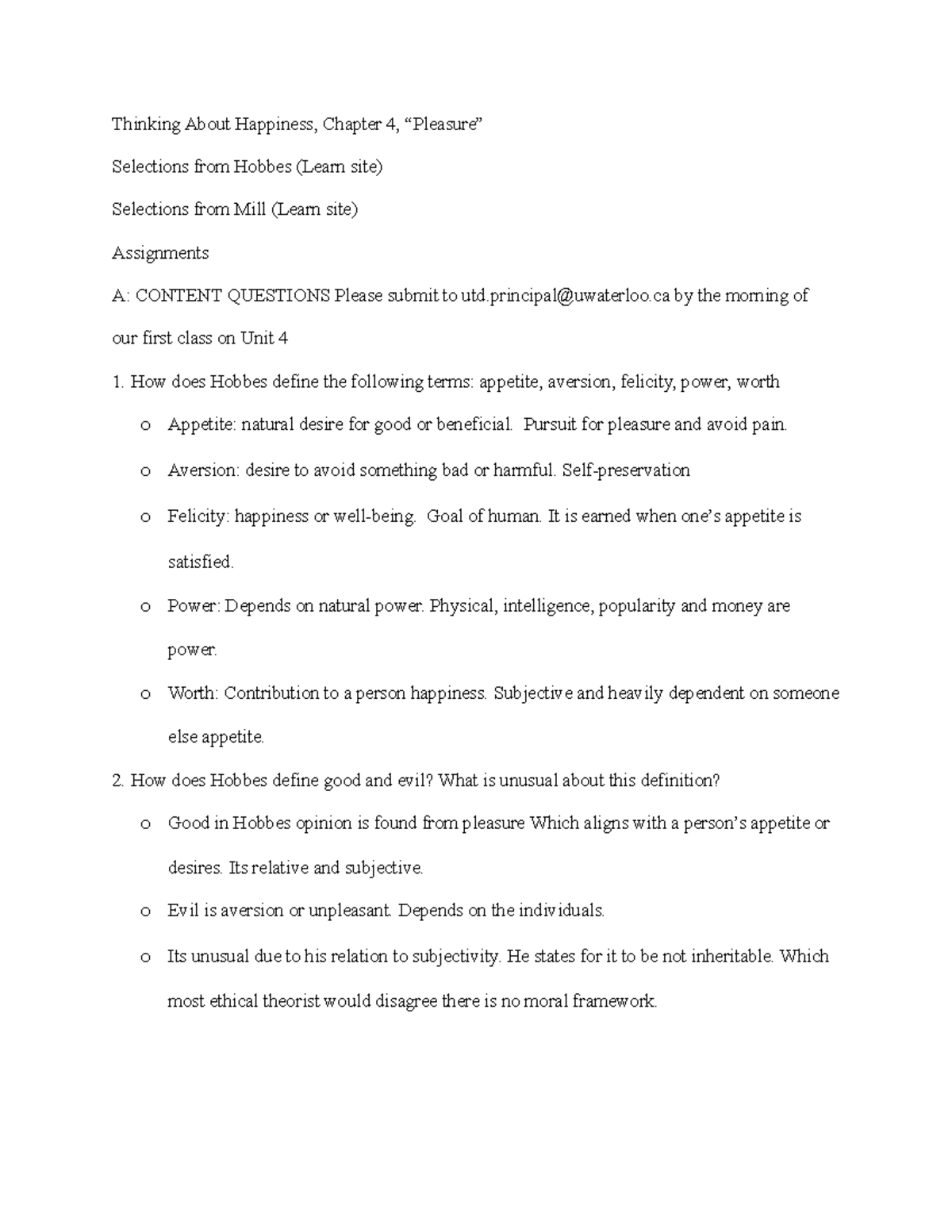 Unit4 - ... - Thinking About Happiness, Chapter 4, “Pleasure ...