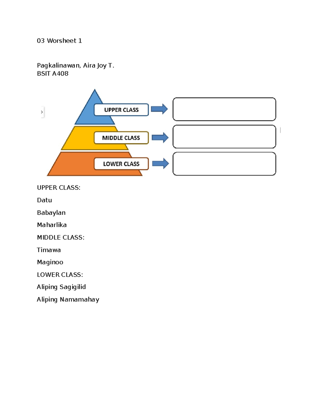 03 Worsheet 1 - Upper Class, Middle Class, and Lower Class - BS ...