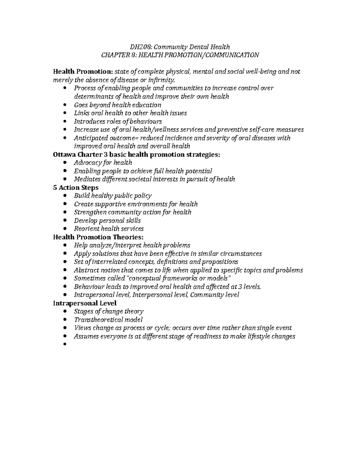 Community Health - Notes that will help with practical/tutorial session ...