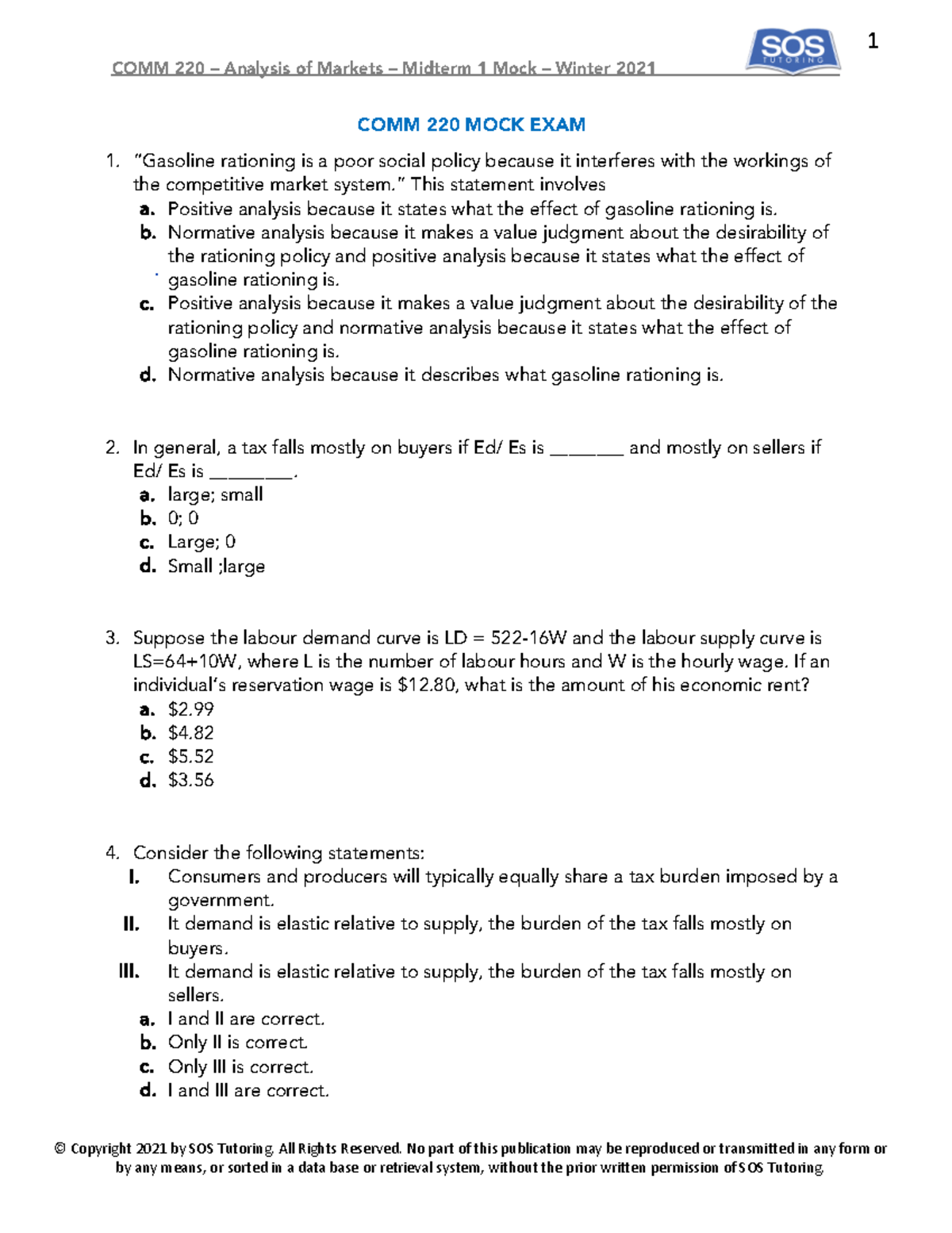 Concordia - COMM 220 - W21 - MT1 - Mock - COMM 220 - Concordia - Studocu