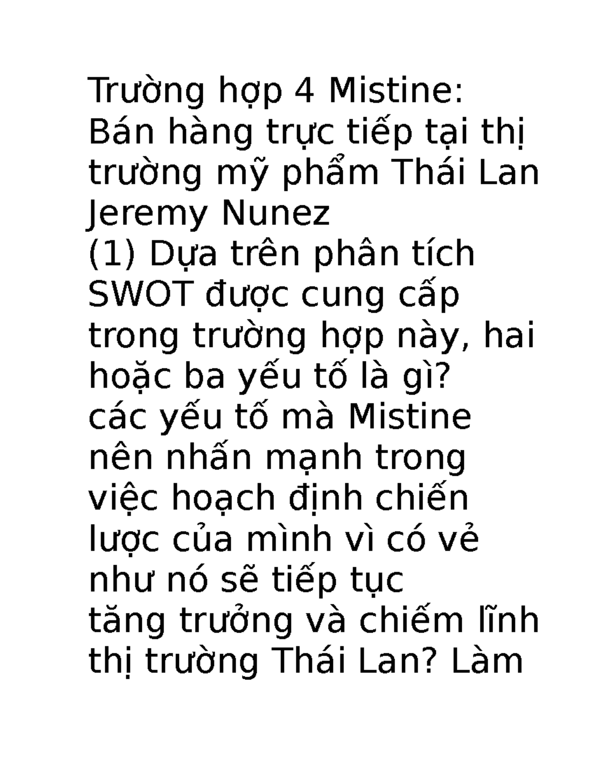 Case Mistine - answer - Trường hợp 4 Mistine: Bán hàng trực tiếp tại thị trường mỹ phẩm Thái Lan ...