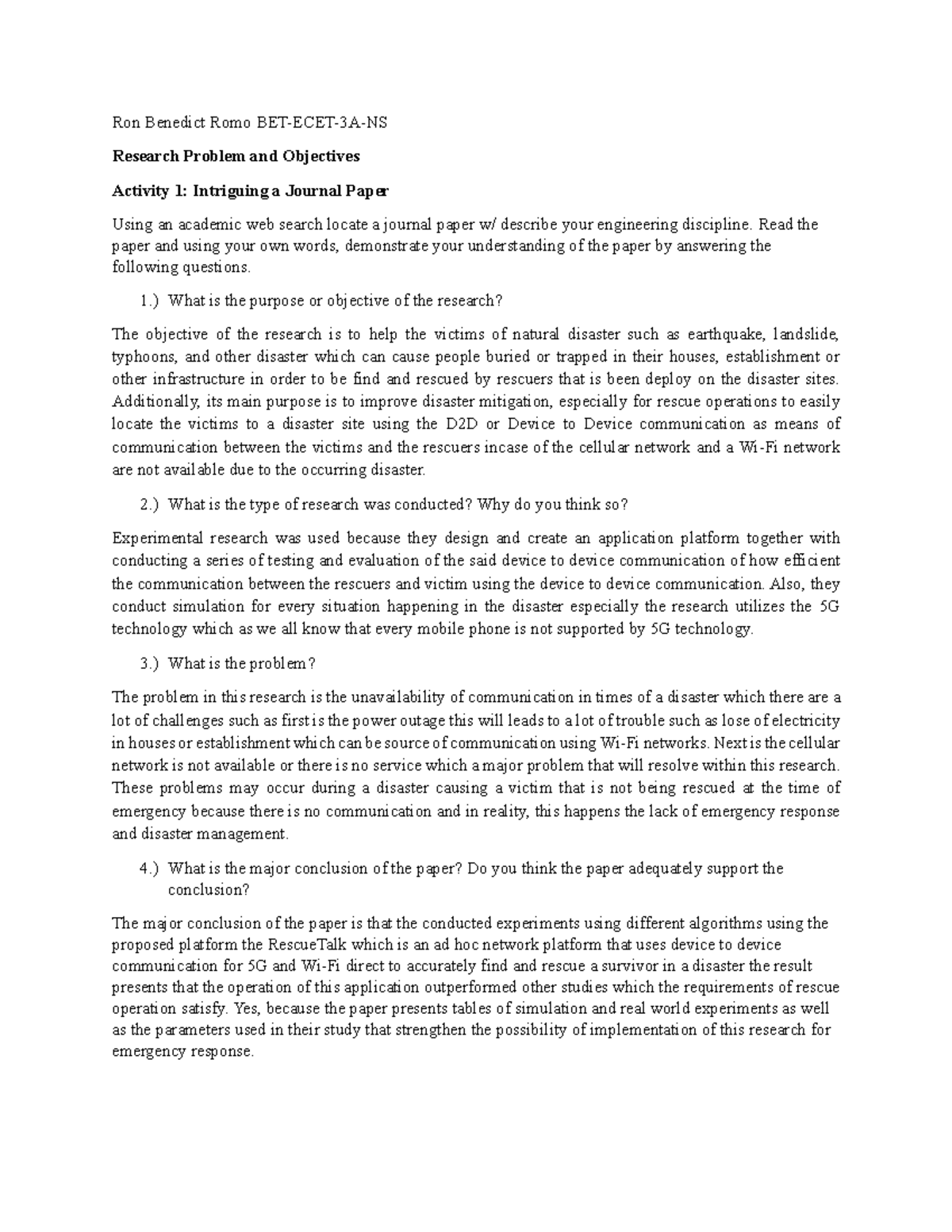 ACT1 ROMO - asdas - Ron Benedict Romo BET-ECET-3A-NS Research Problem ...