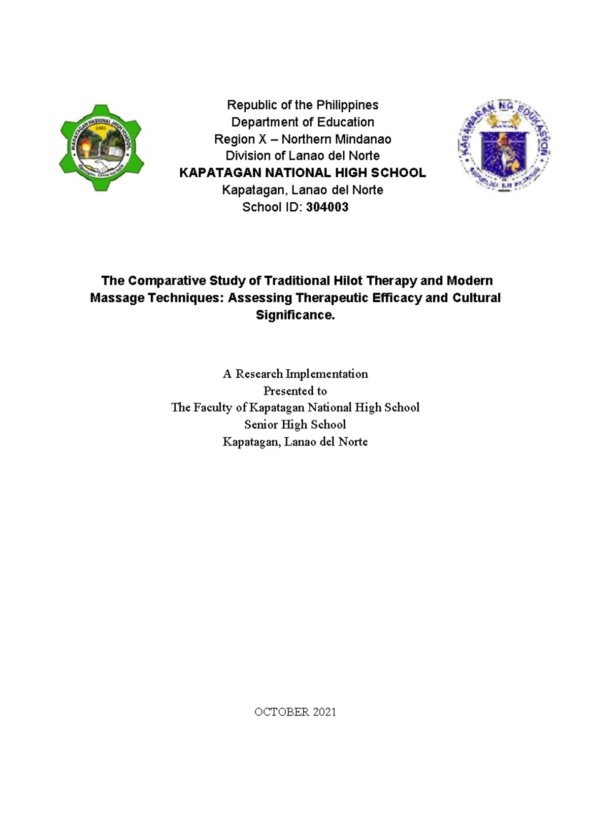 New-Ttile - research paper - Republic of the Philippines Department of ...