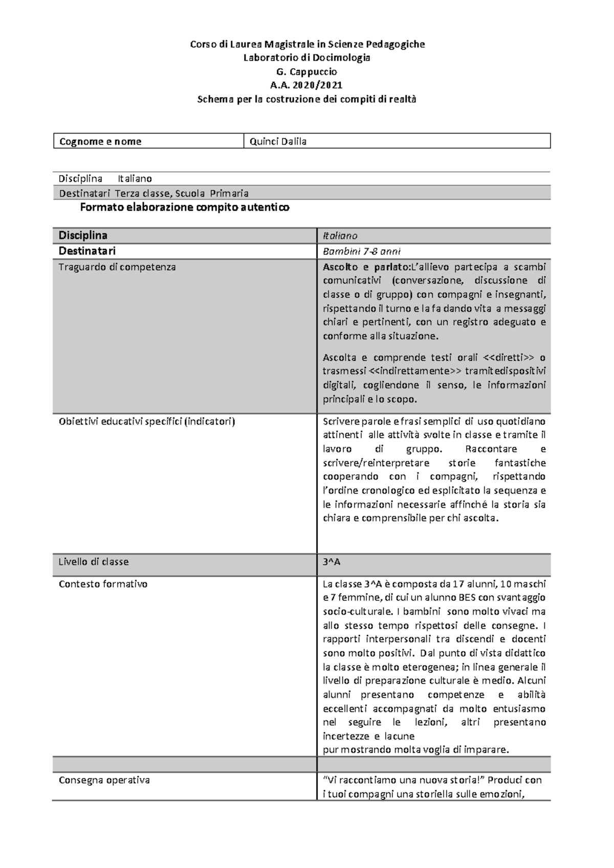 Compito autentico italiano quinci-convertito - Corso di Laurea ...