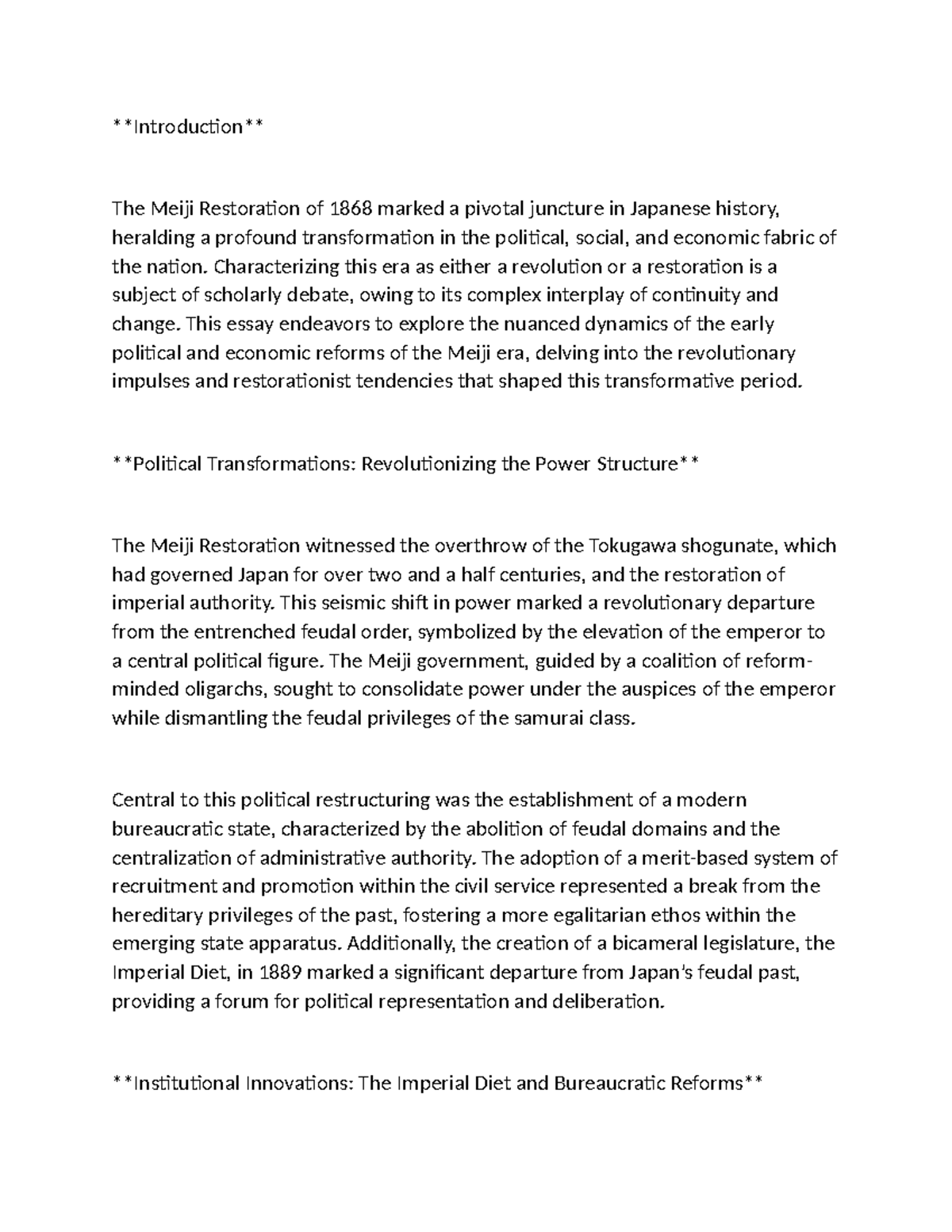 Meiji Restoration - This is for the students who have chosen Japan ...