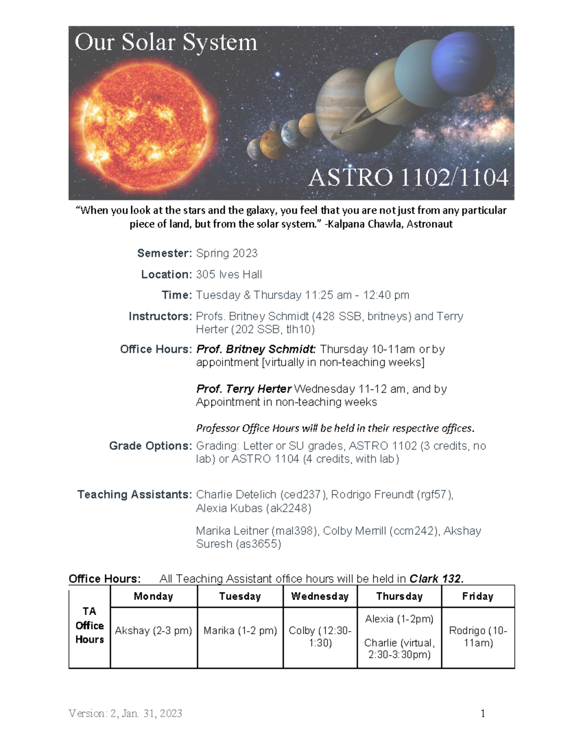 Our Solar System ASTRO Course - Studocu