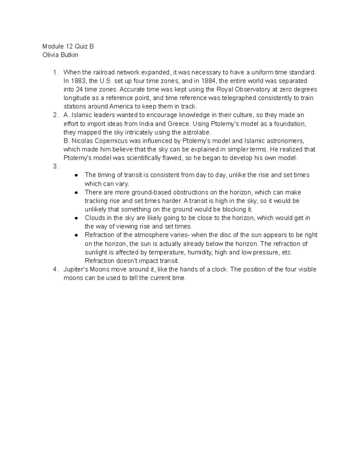 Module 12 Quiz - Prof. Ingram - Module 12 Quiz B Olivia Butkin When the ...