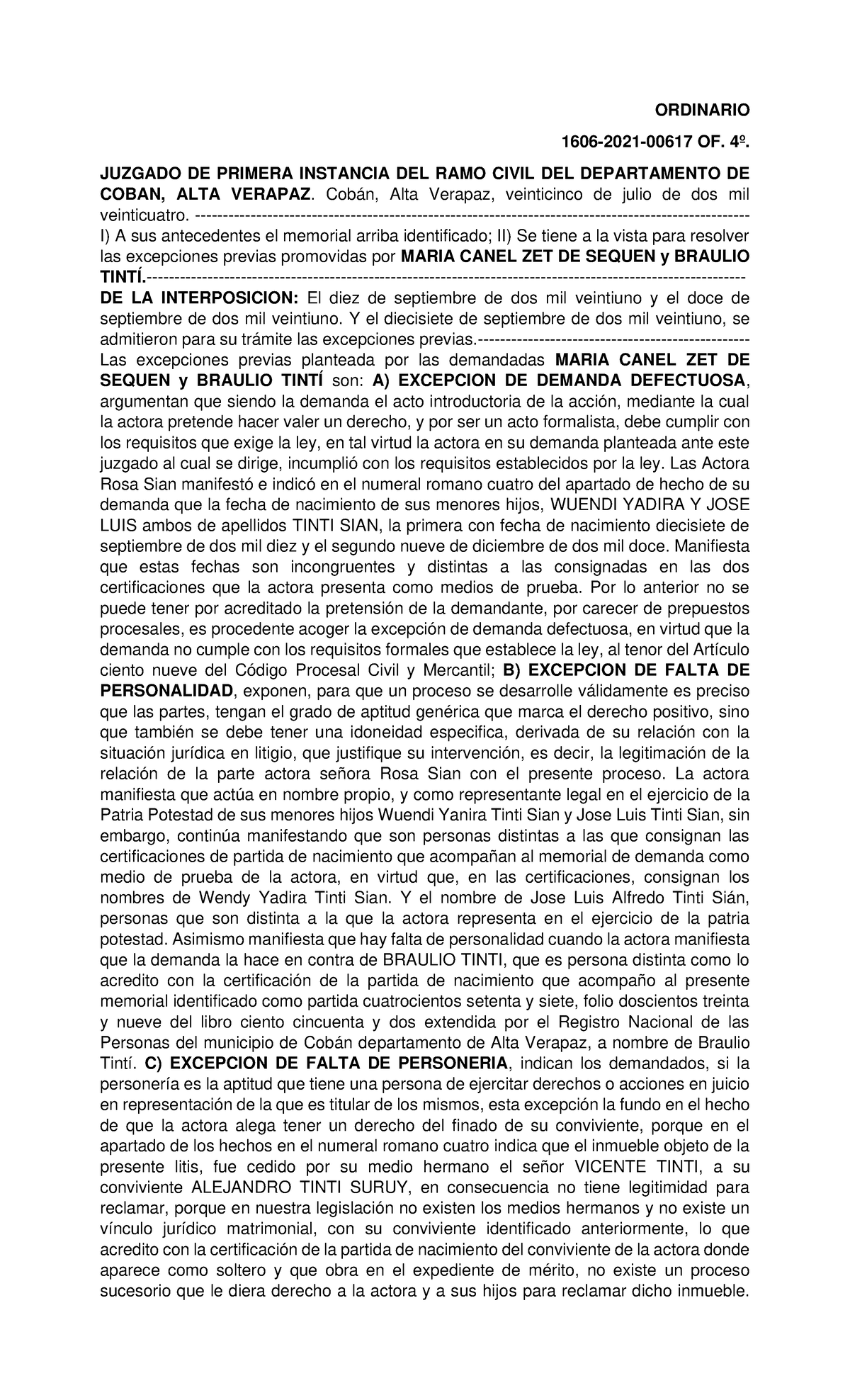 Auto Ordinario tarea - tarrea - ORDINARIO 1606 - 2021 - 00617 OF. 4º ...