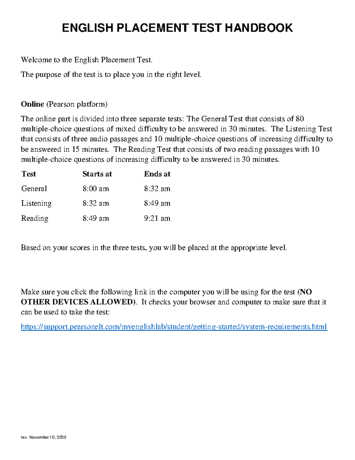 English Placement TEST Handbook - ENGLISH PLACEMENT TEST HANDBOOK ...
