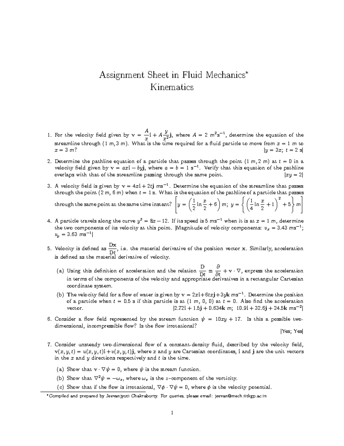 Fluids 2 - Assignments - Assignment Sheet in Fluid Mechanics∗ ...
