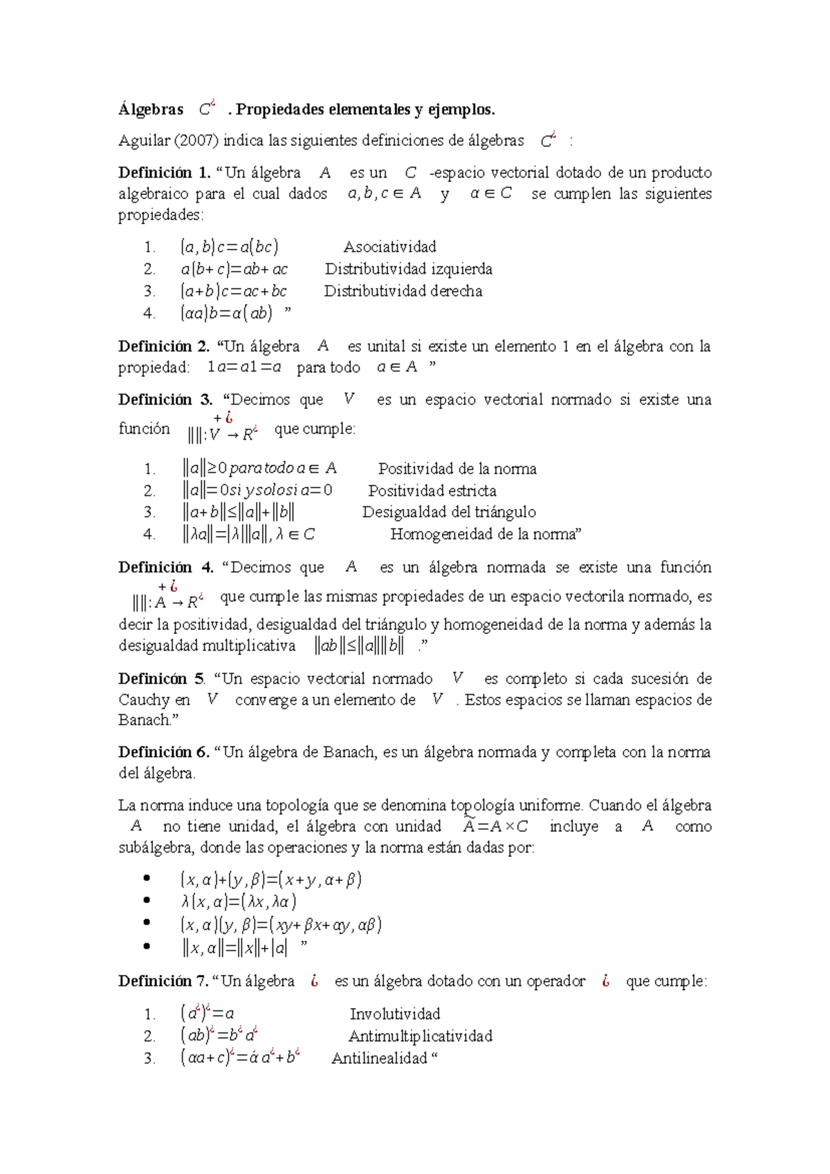 Algebras - El conocimiento se construye - Álgebras C ¿. Propiedades ...