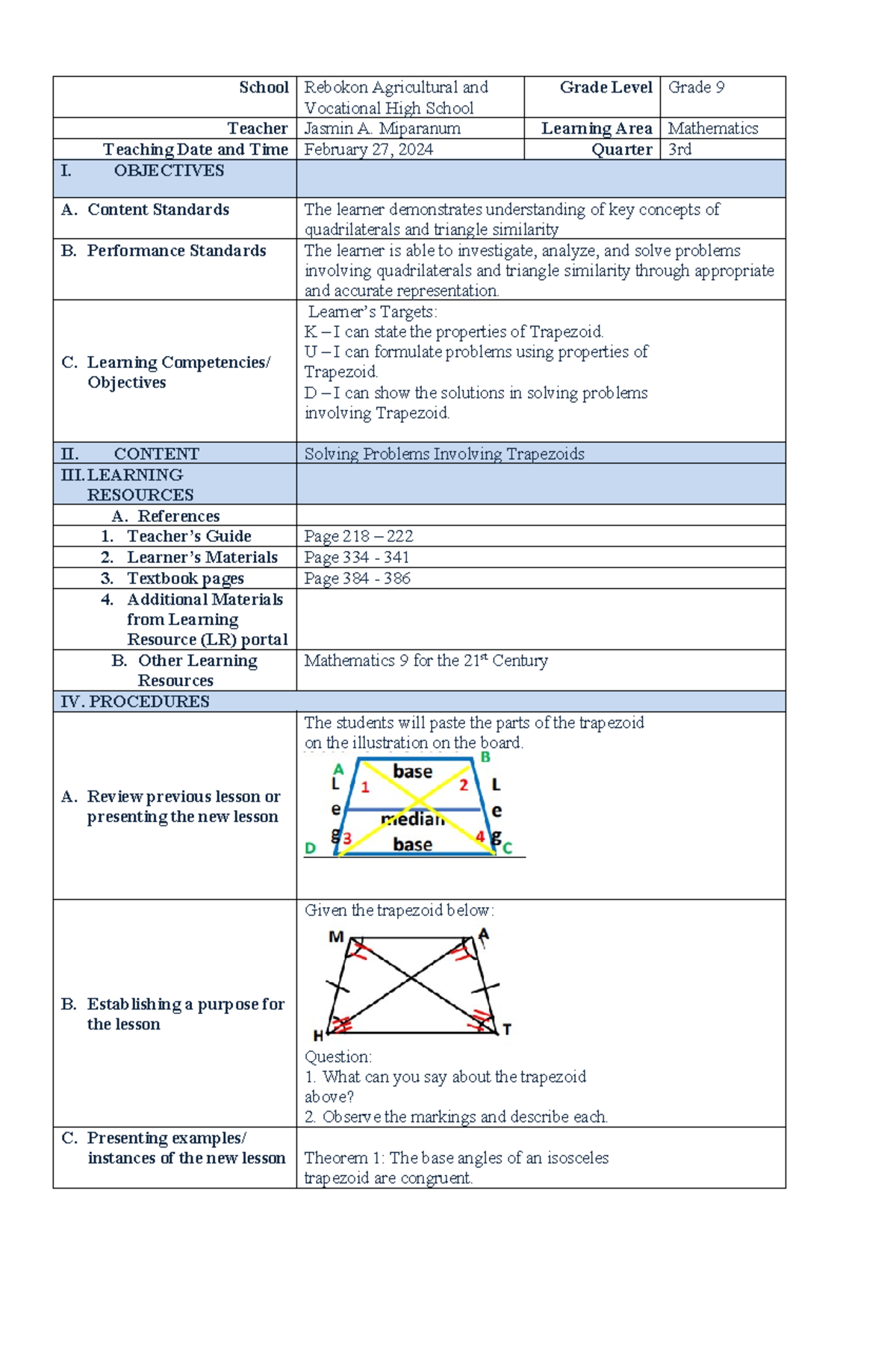 DLL FOR MATH 9 CO3 - School Rebokon Agricultural and Vocational High ...