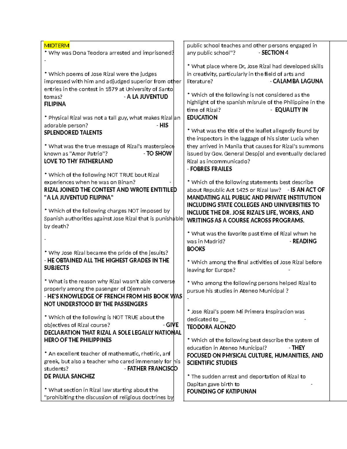 Rizal-MF - MIDTERM Why was Dona Teodora arrested and imprisoned? Which ...