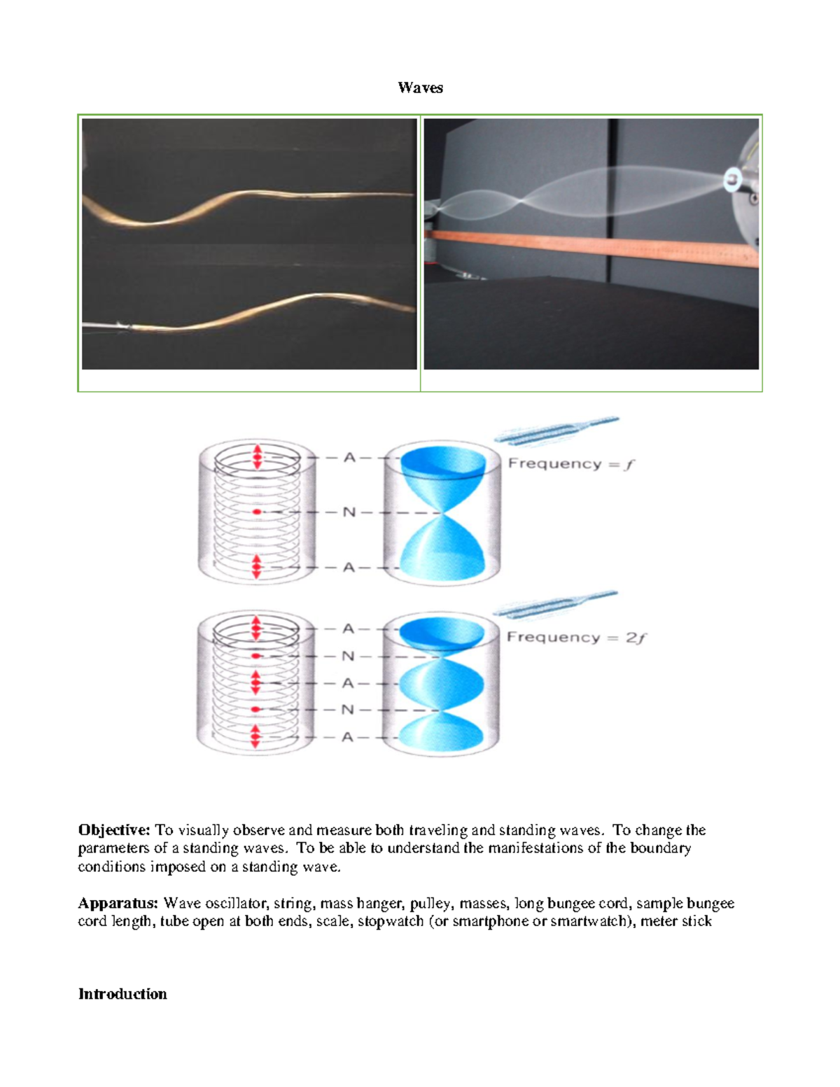 Waves - .... - Waves Objective: To visually observe and measure both ...