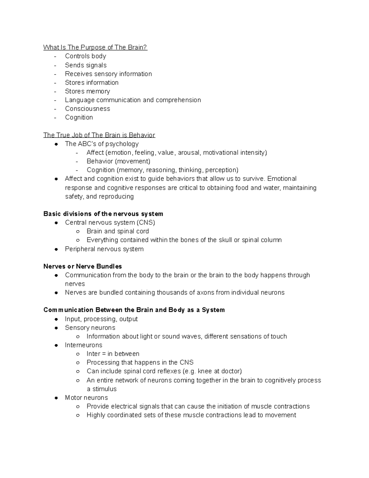 Physiological Psych: Lecture 1 - What Is The Purpose of The Brain ...