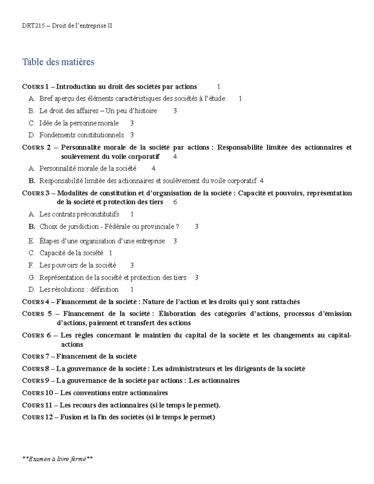 Notes de cours - Droit de l'entreprise II (Yan Perreault) - DRT215 ...