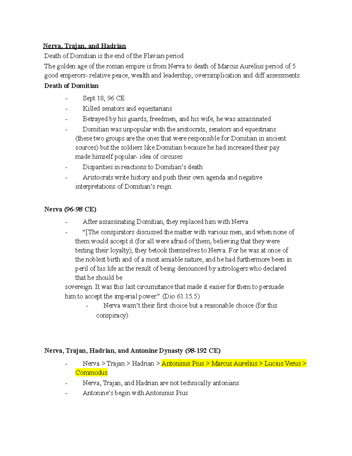 Classics week 8 - notes - Nerva, Trajan, and Hadrian Death of Domitian ...