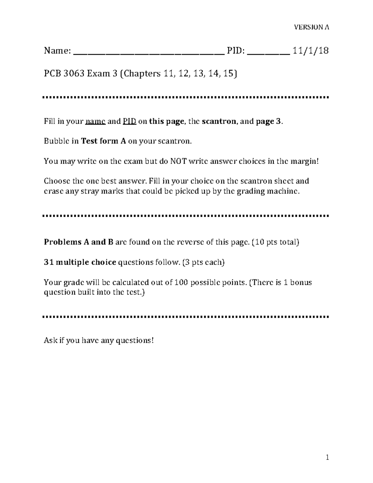 2018 Exam 3A Answers - n/a - Name ...