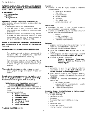 Edocrine Reviewer dot - ENDOCRINE NURSING CARE AT RISK AND SICK ADULT ...