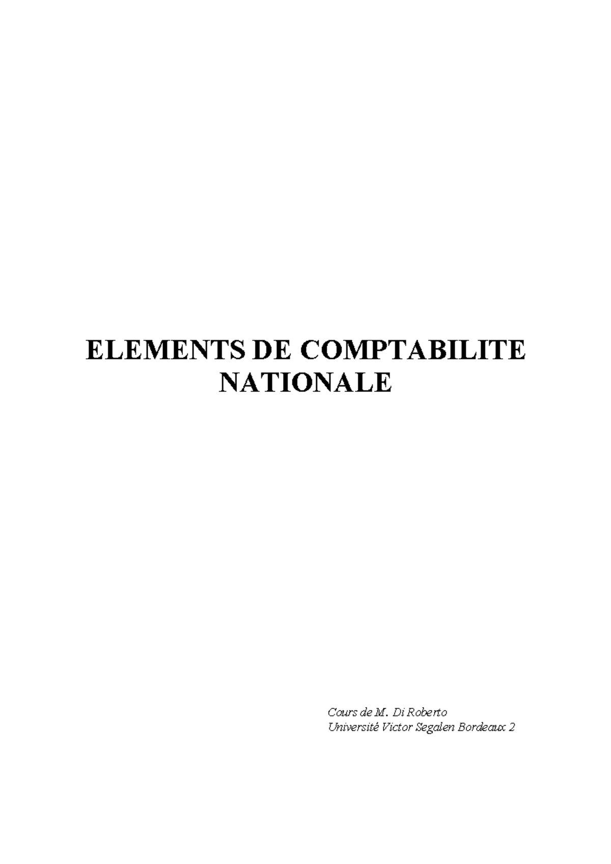Cours comptabilité nationale - ELEMENTS DE COMPTABILITE NATIONALE Cours ...