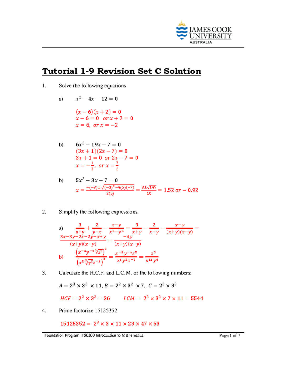 FS0200 Tutorial 1-9 revision - Set C soln - Foundation Program, FS0200 ...