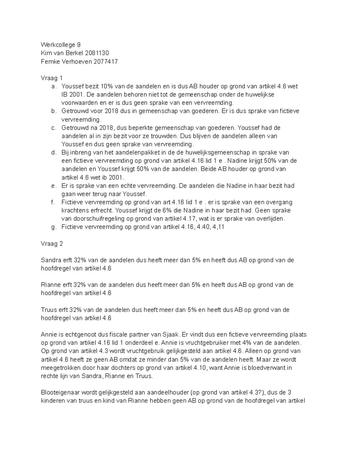 WC 9 GIB - werkcollege uitwerkingen - Werkcollege 9 Kim van Berkel ...
