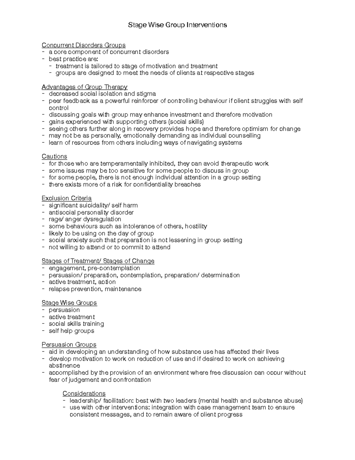 Stage Wise Group Interventions - Stage Wise Group Interventions ...