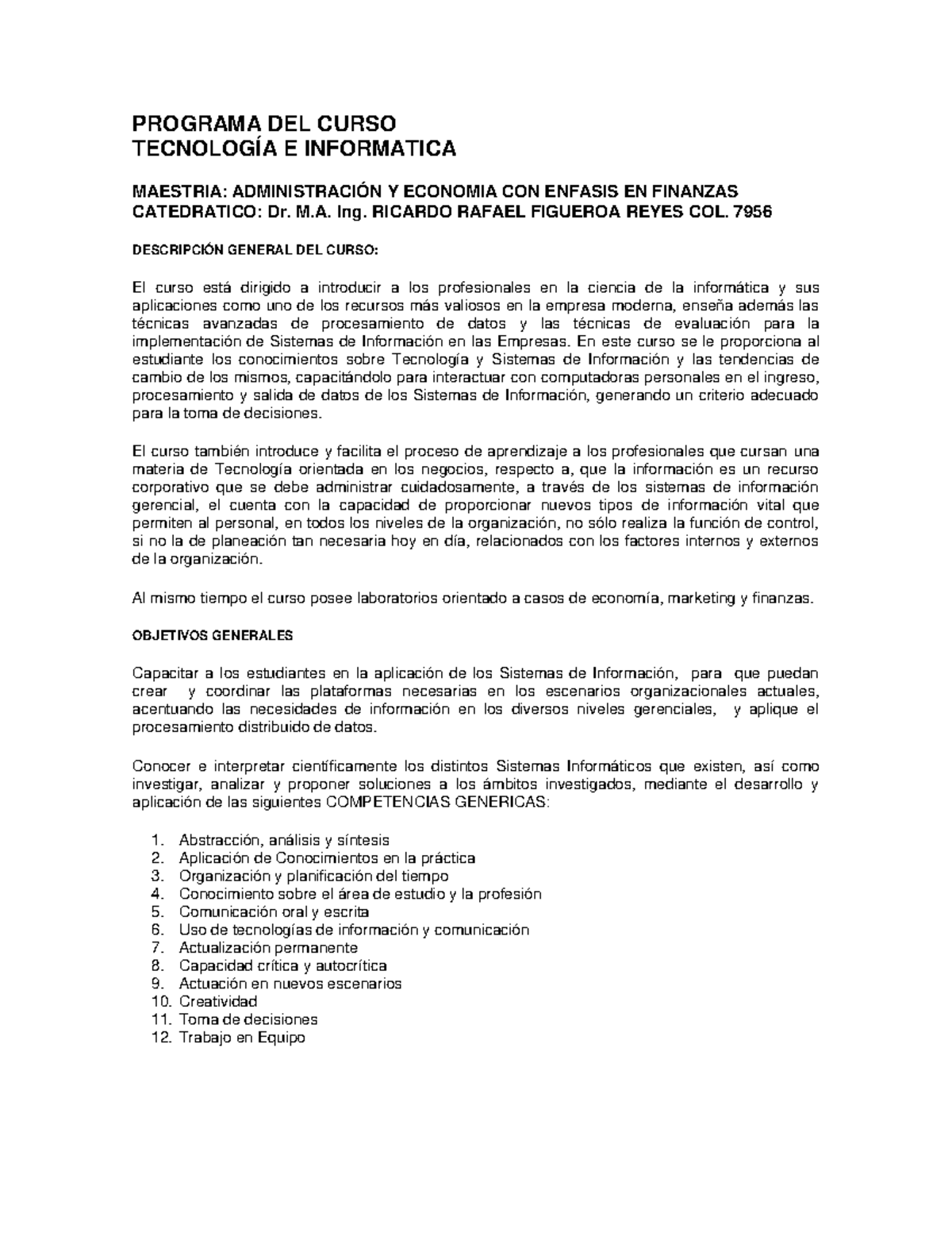 Programa DEL Curso Oficial - PROGRAMA DEL CURSO TECNOLOGÍA E ...