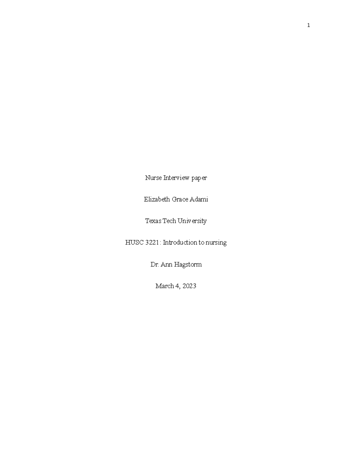 Nursing Interview Paper Edited - Nurse Interview paper Elizabeth Grace ...