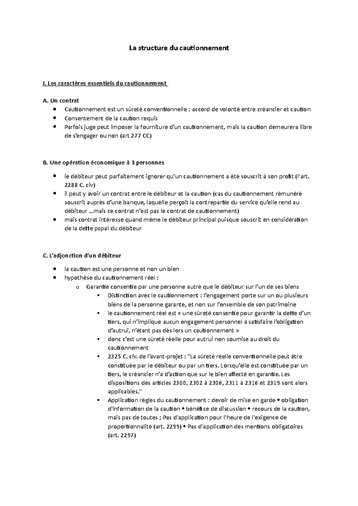 La structure du cautionnement - Les caractères essentiels du ...
