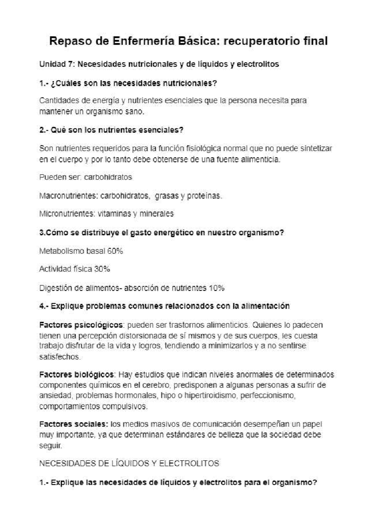 Recuperatorio de enfermeria basica - Enfermería Básica - Studocu