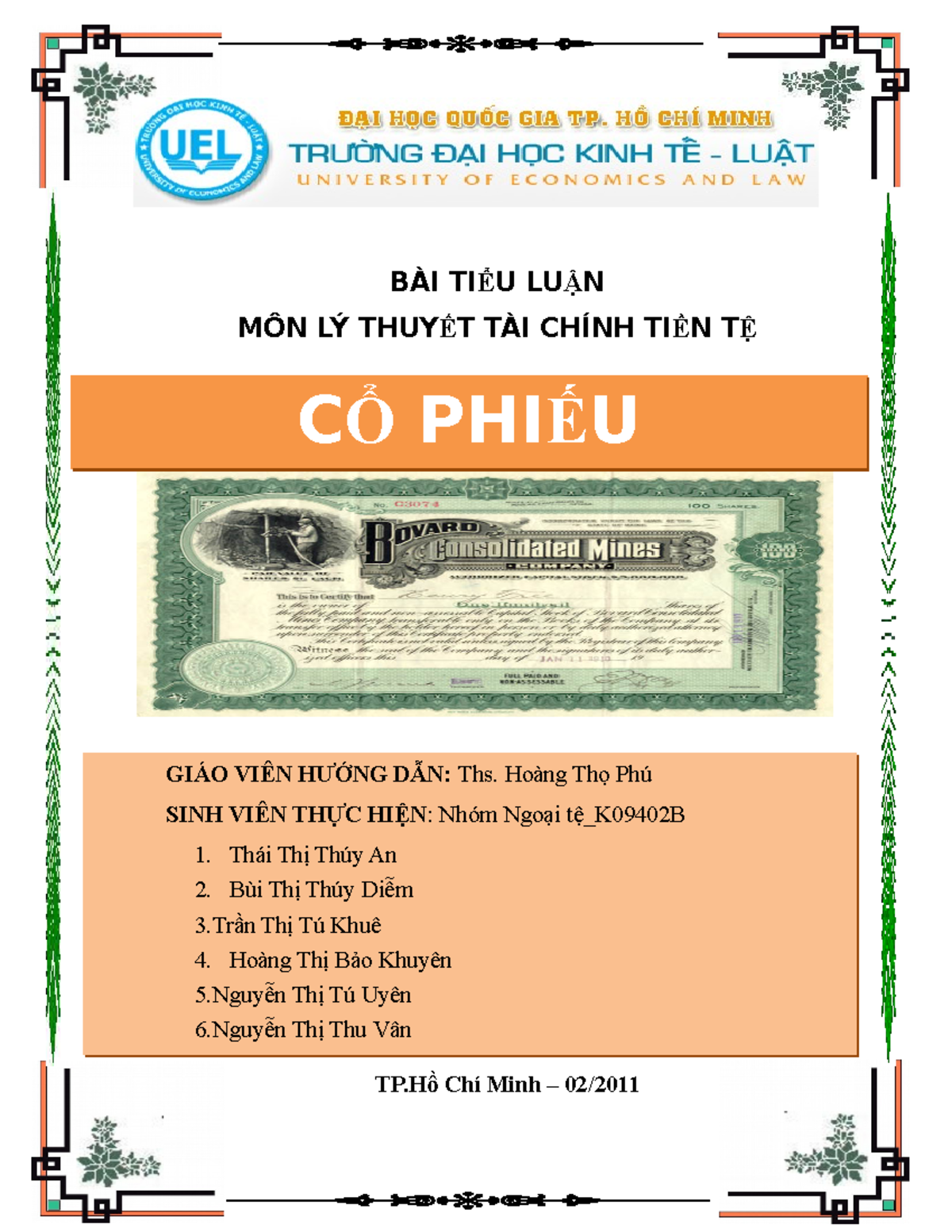 Tailieuxanh ngoai te va co phieu 2962 - GIÁO VIÊN HƯỚNG DẪN: Ths. Hoàng ...