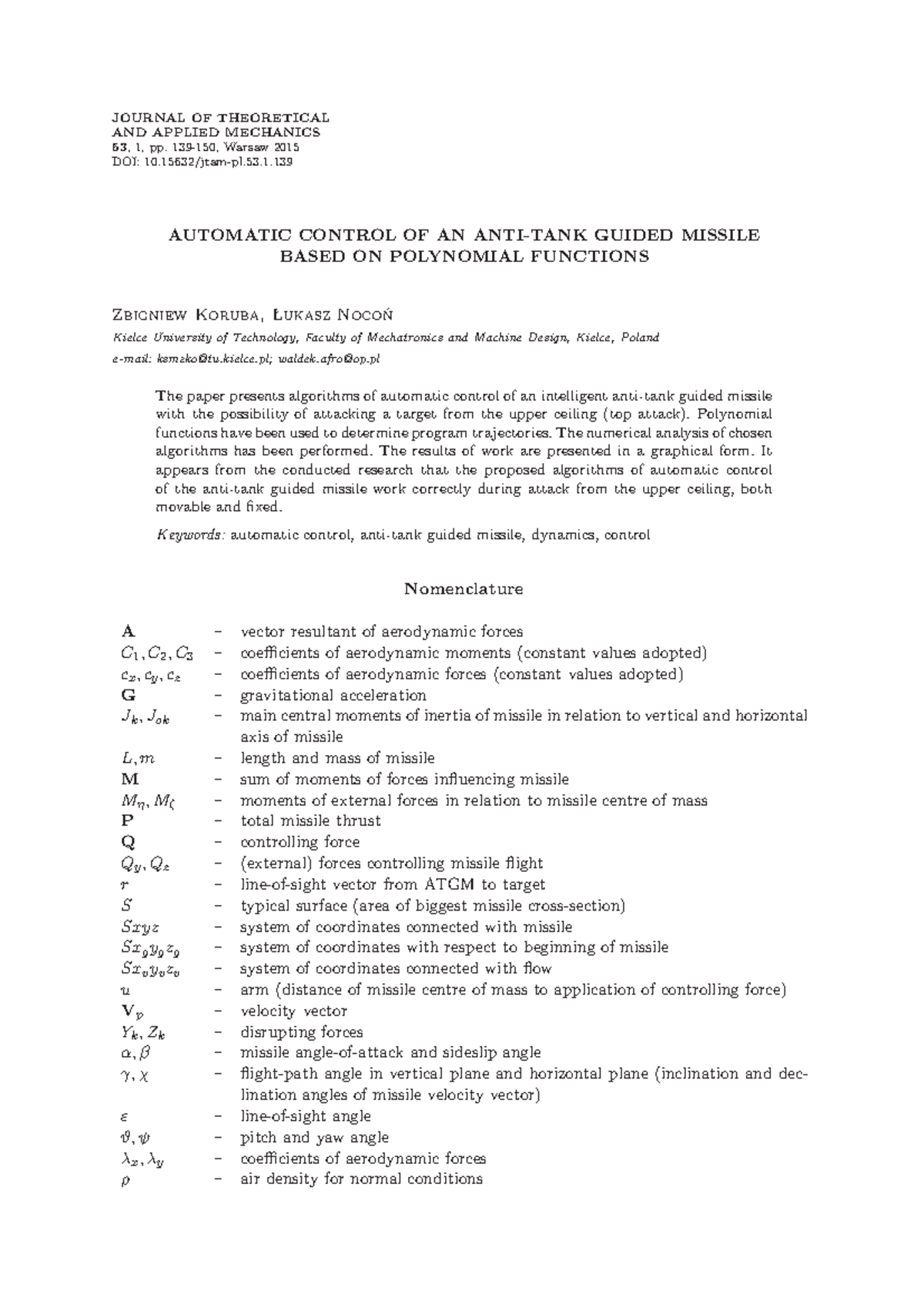 Koruba Zbigniew, Nocoń Łukasz. - Automatic control of an anti-tank ...