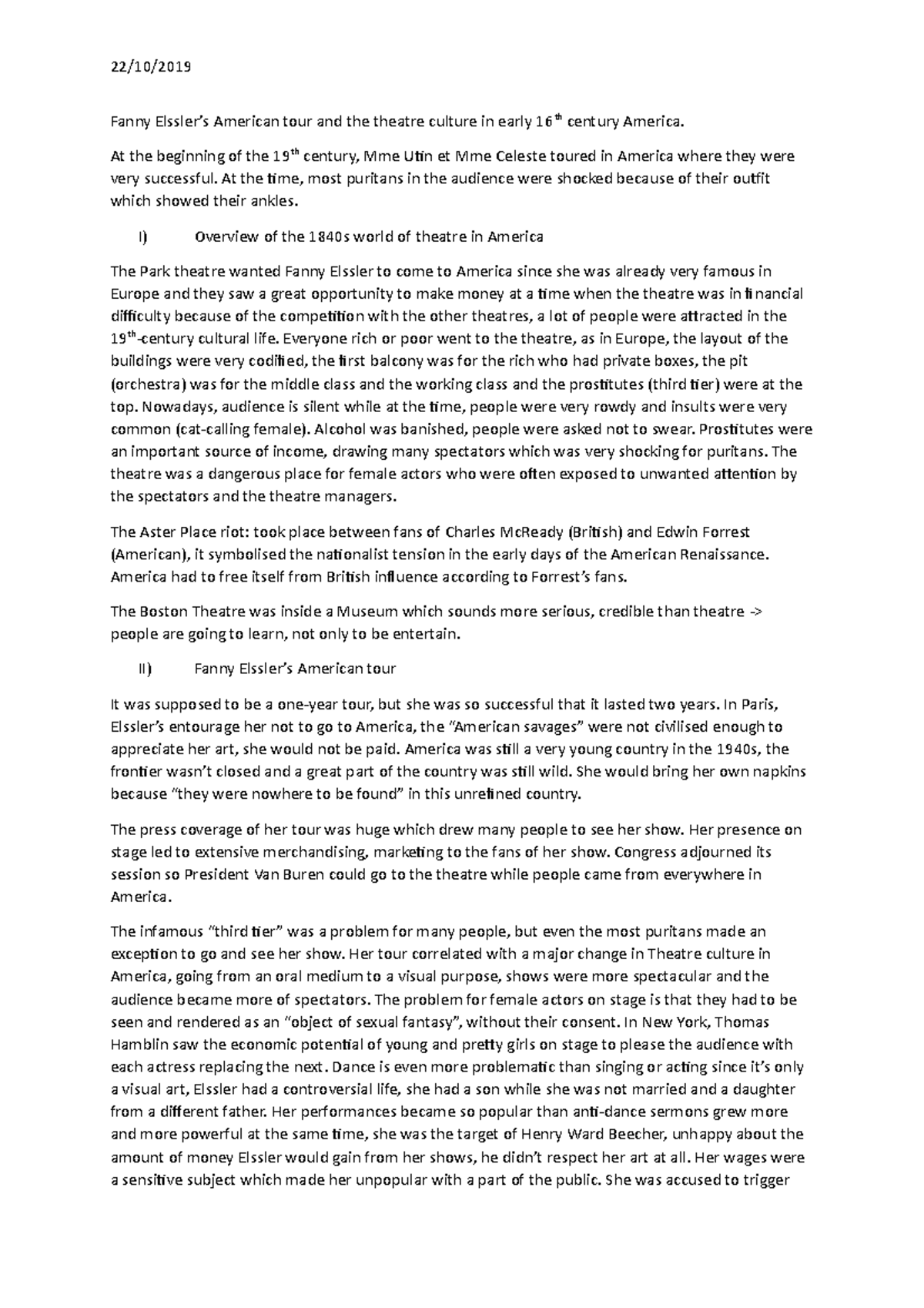 The theatre culture in Europe - 22/10/ Fanny Elssler’s American tour ...