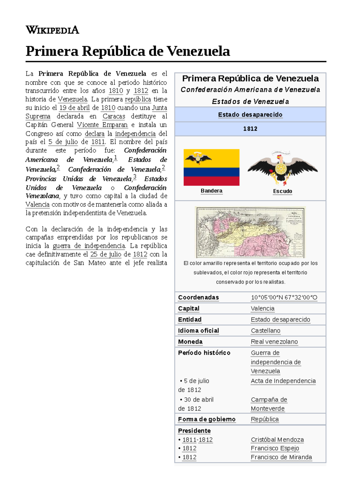 Primera República de Venezuela - Primera República de Venezuela ...