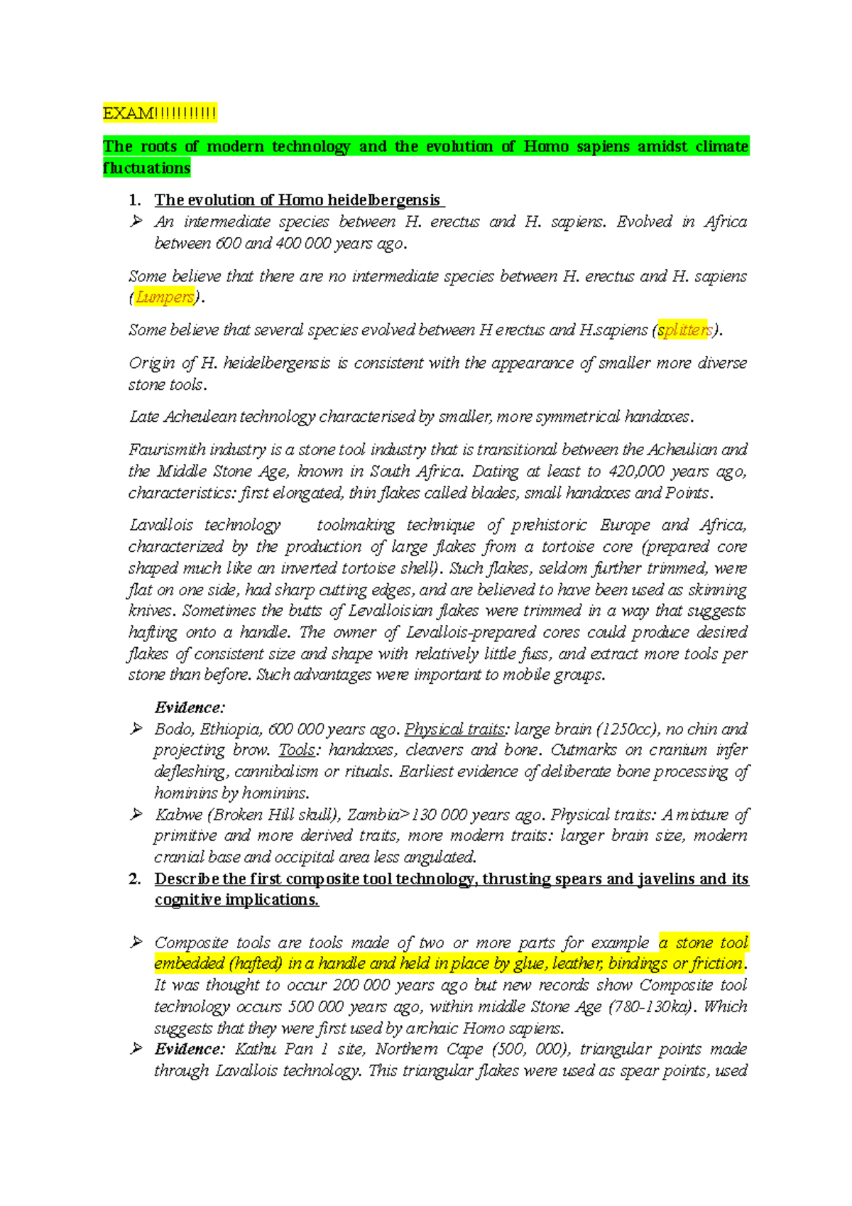 Final exam study notes - Summary of The Earlier And Middle Stone Age ...