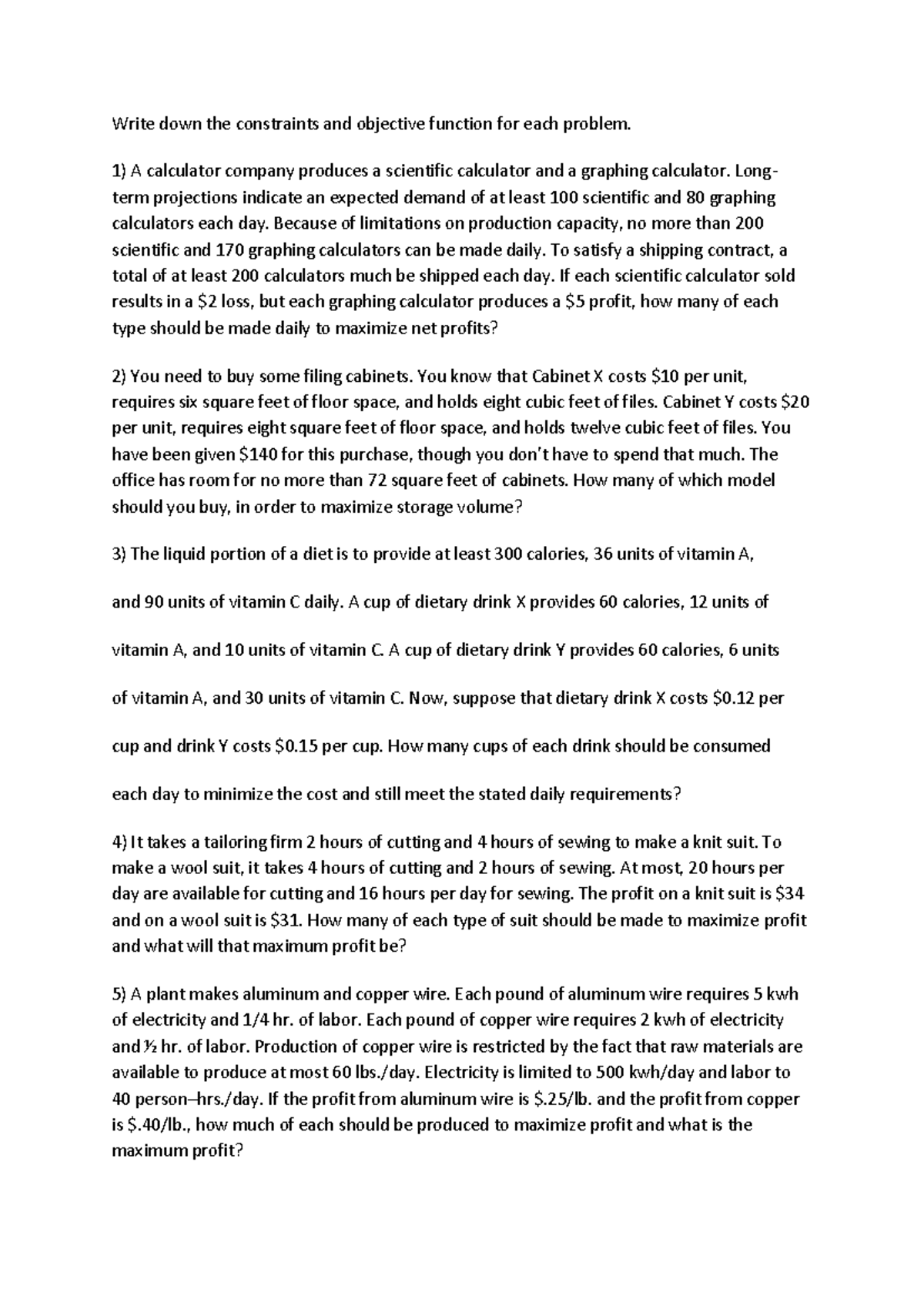 Lp tuts - Linear Programming Tutorial - Write down the constraints and objective function for ...
