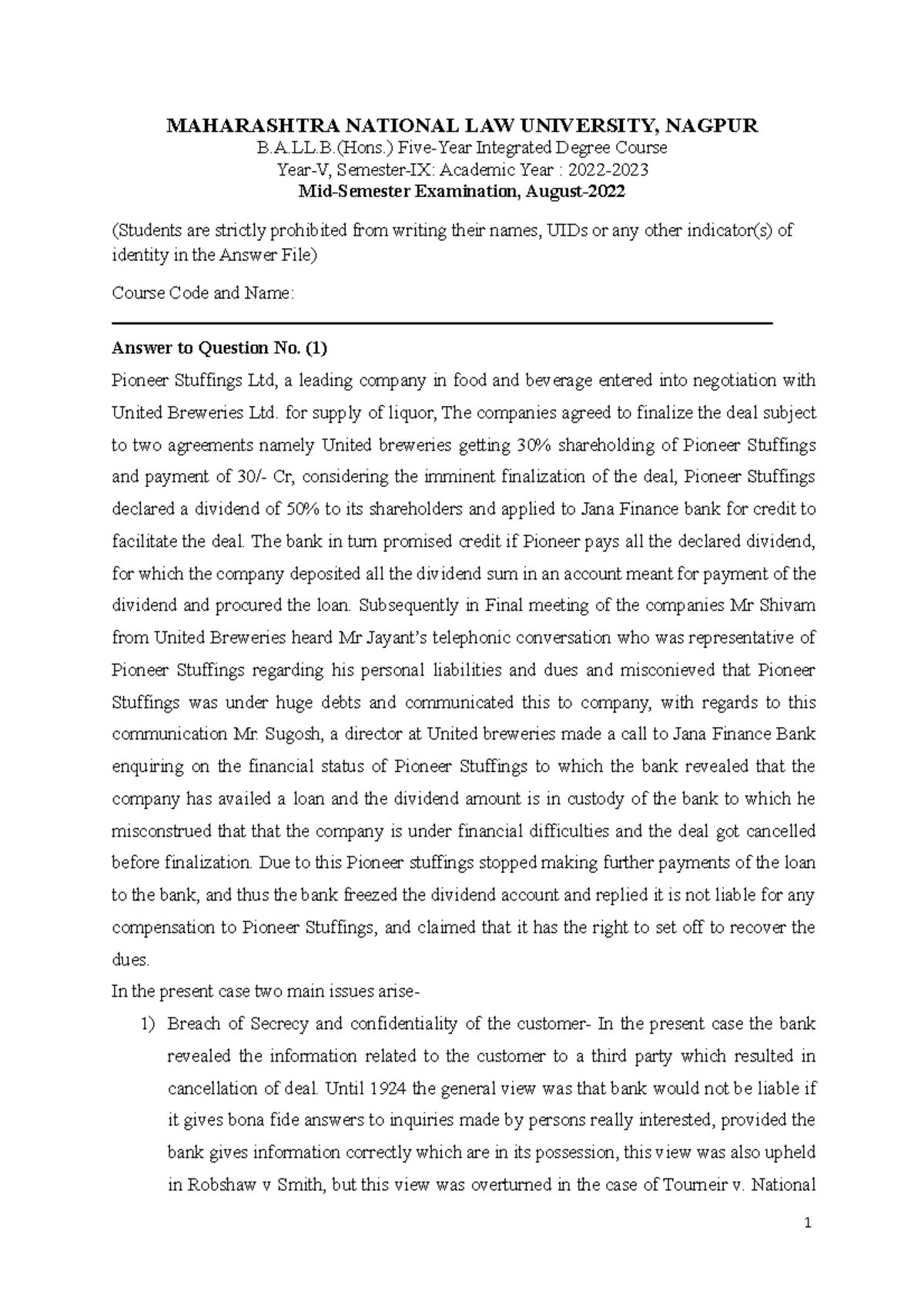 Template of Answer File Semestr-IX - MAHARASHTRA NATIONAL LAW ...