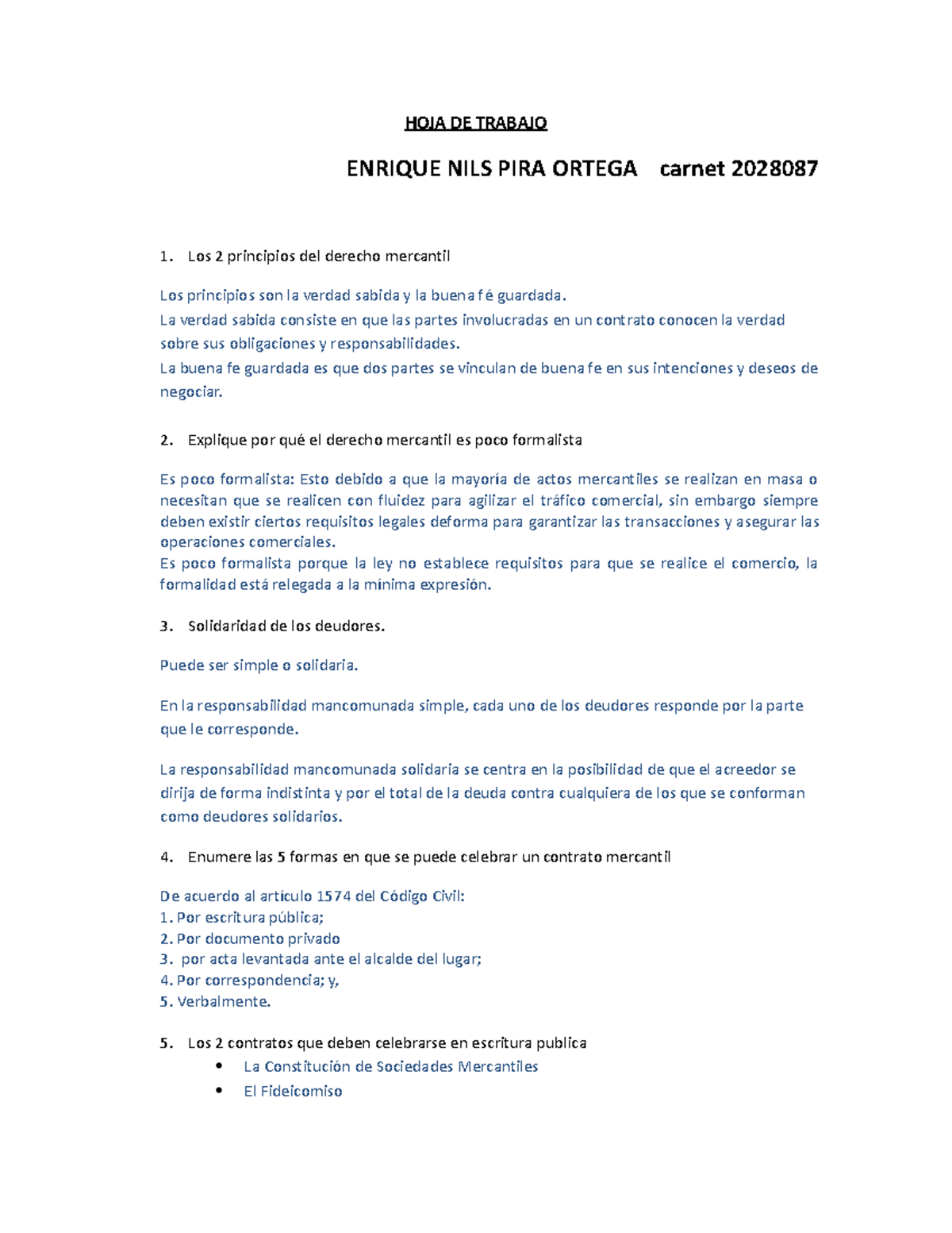 HOJA DE Trabajo Derecho Mercantil 3 FASE 1 Enrique Nils Pira Ortega ...
