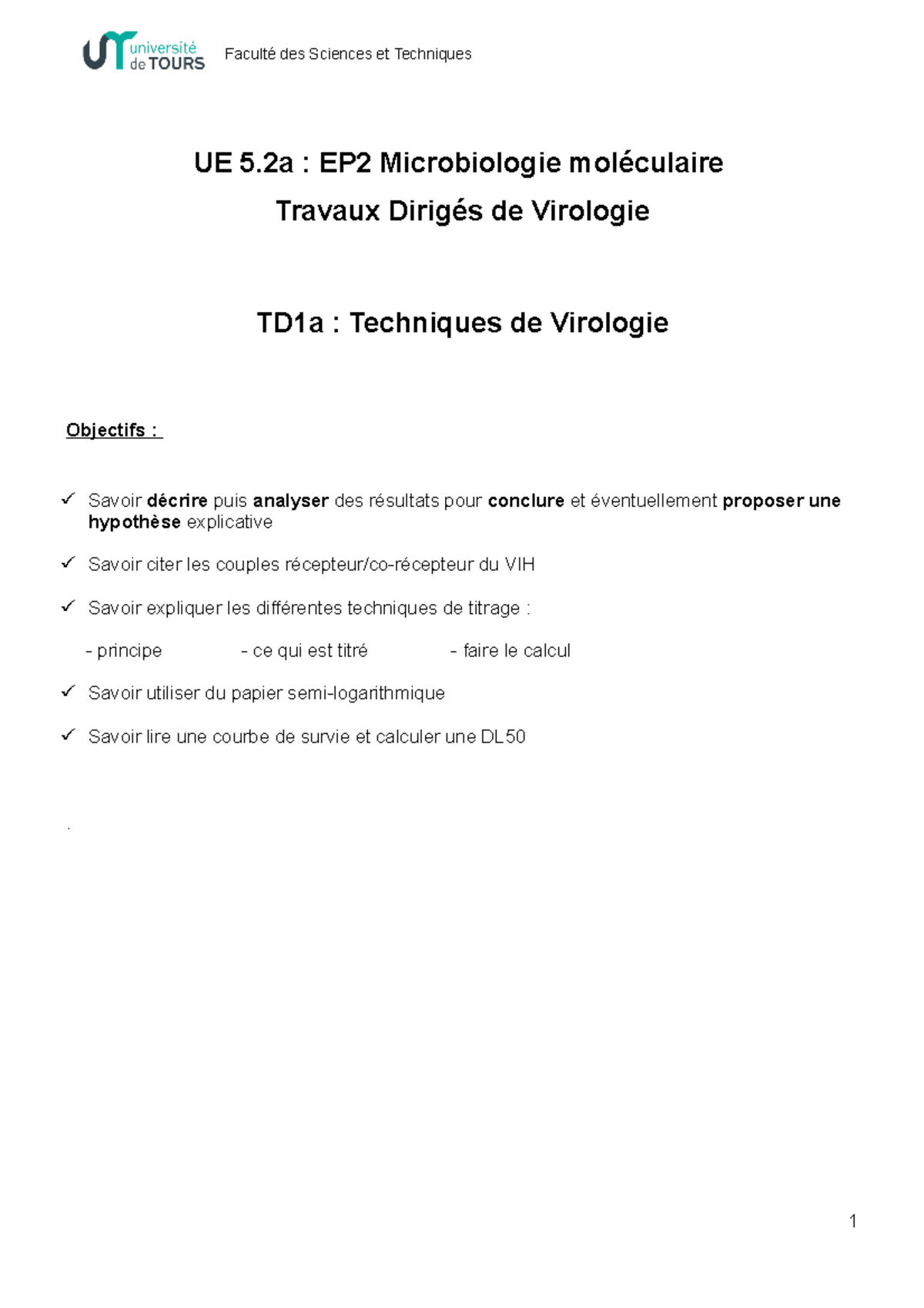 L3 Microbiologie Moleculaire TD viro 1 - UE 5 : EP2 Microbiologie moléculaire Travaux Dirigés de ...