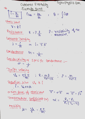 Electromagnetic induction emi class 12 physics formula sheet ...