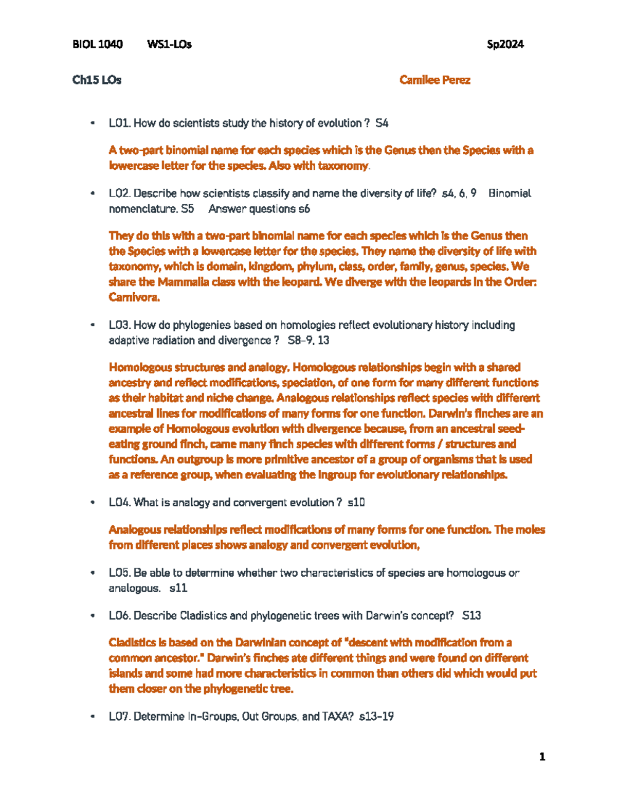 biology 1040 course - BIOL 104 - Studocu